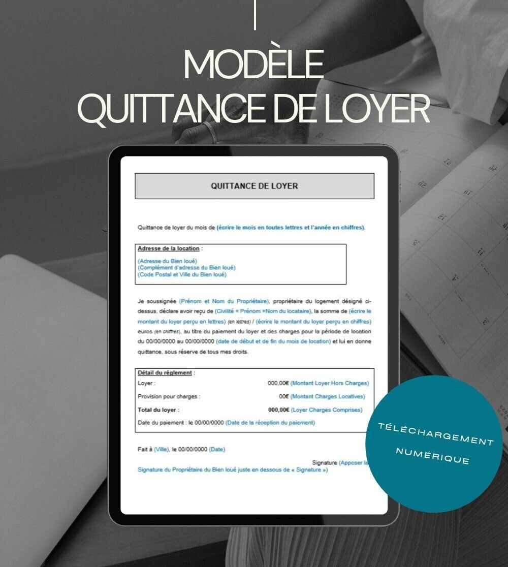 Rent Receipt/receipt Template on Word, in French, Editable/customizable ...