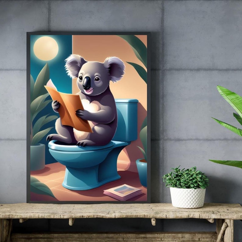 TOILET Digital Poster - Koala Reading the Newspaper in the Toilet, in ...