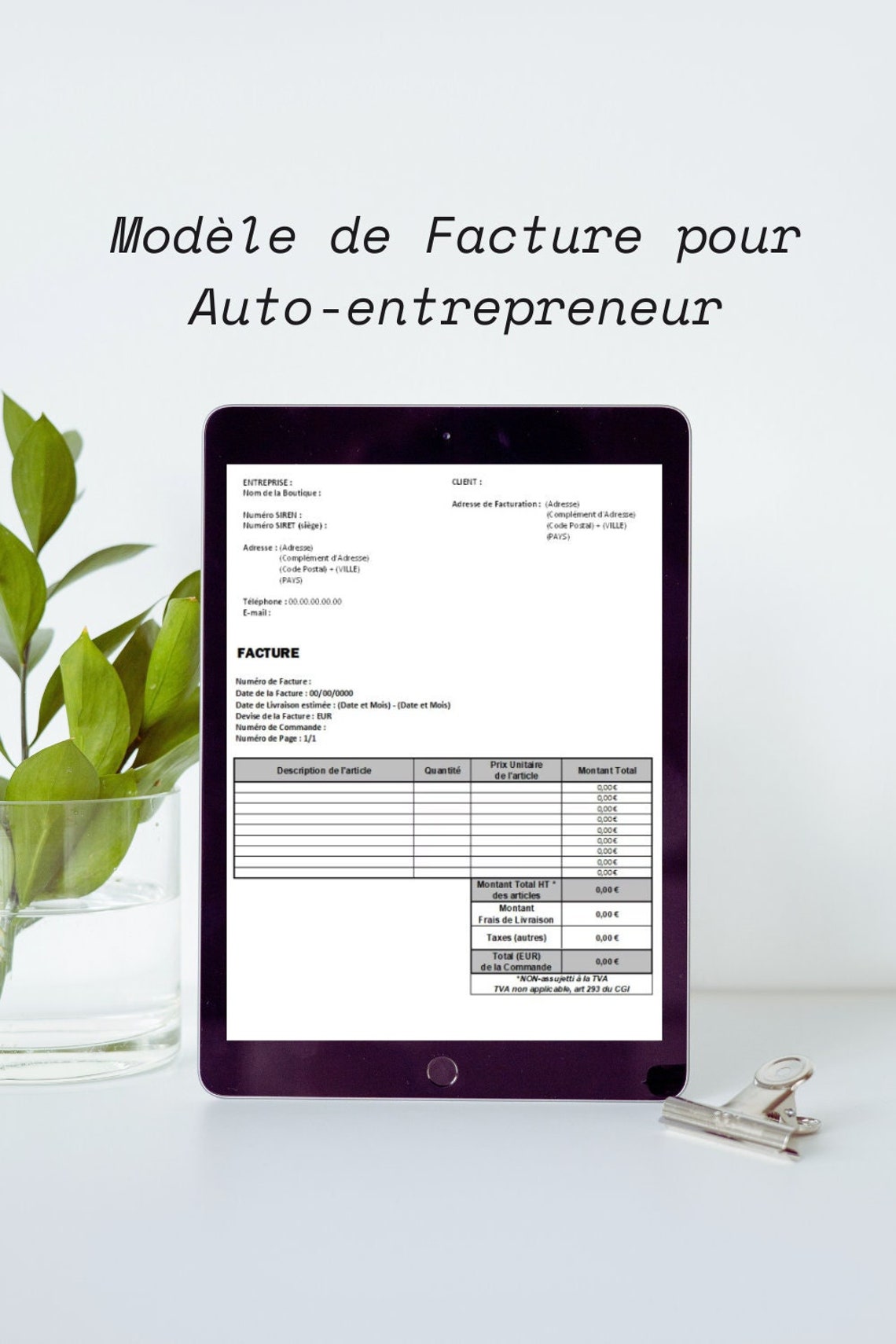 Excel Commercial Invoice Template, Self-employed, Form in French ...