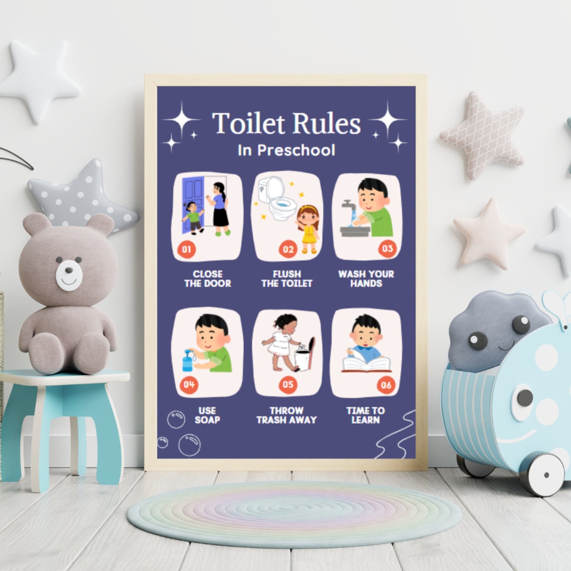 Digital Poster Toilet Rules for Children in Kindergarten, A3, JPG File ...