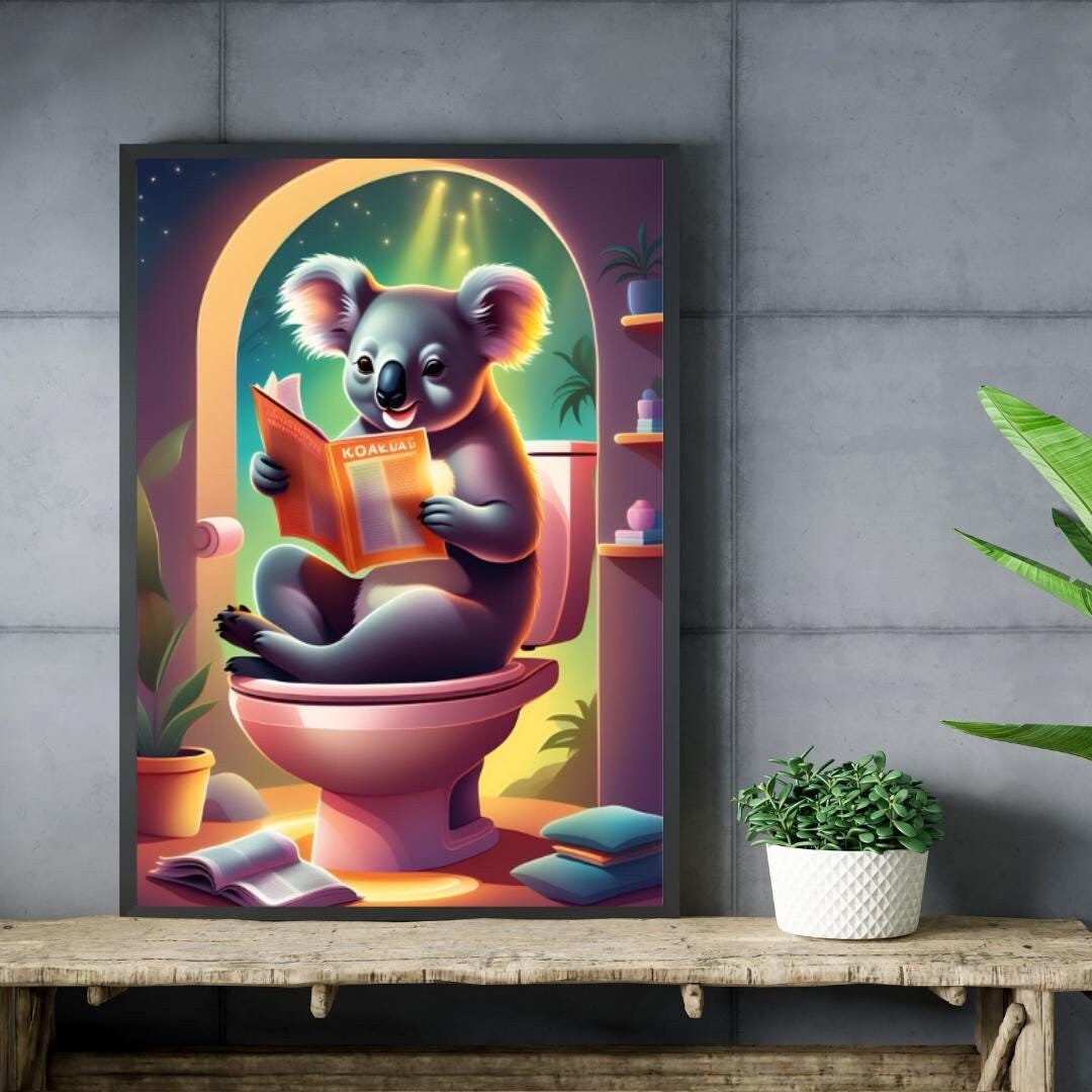TOILET Digital Poster - Koala Reading the Newspaper in the Toilet, in ...