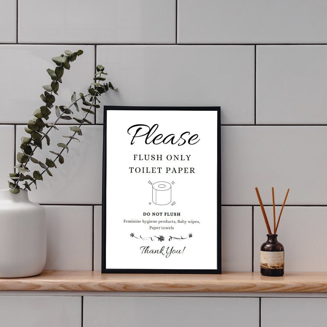 Dont Forget the Flush, Do Not Flush Toilet Paper Sign, Black Bathroom ...