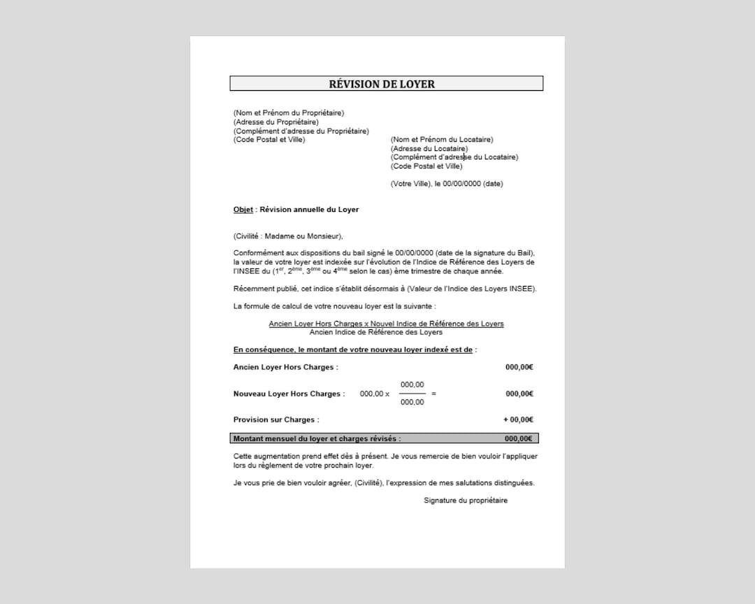 Lettre De Rvision De Loyer