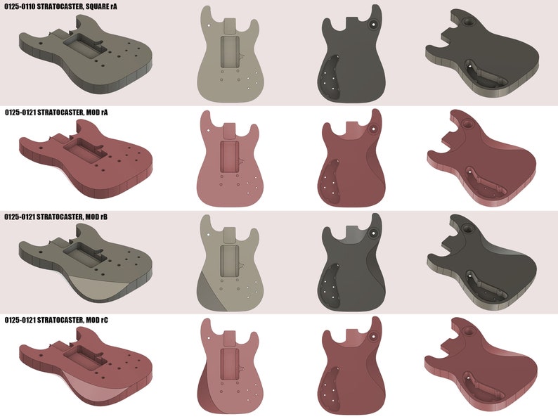 Stratocaster Body - Electric Guitar - CAD Model - 7 Variants - .step ...