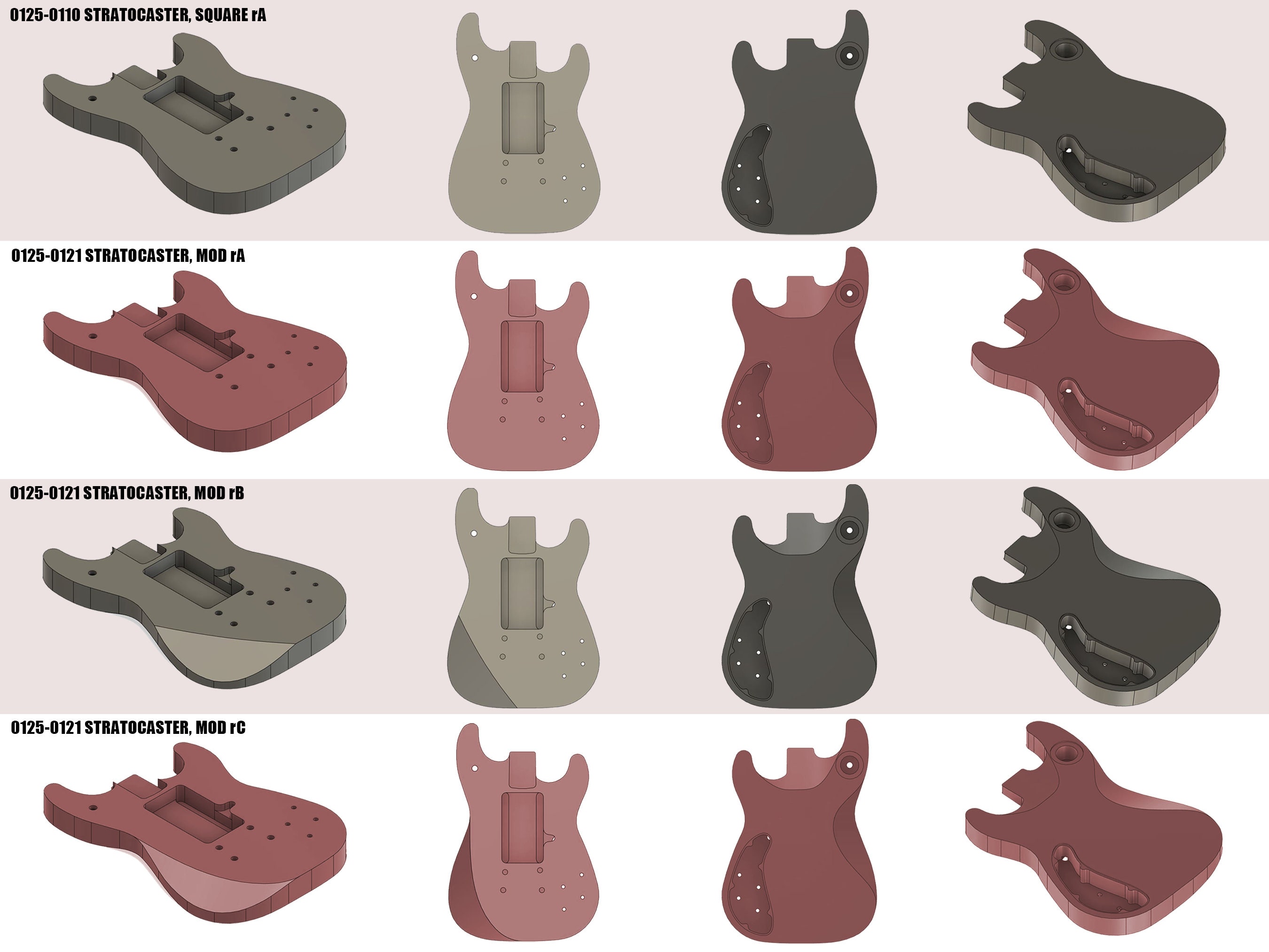 Stratocaster Body - Electric Guitar - CAD Model - 7 Variants - .step ...