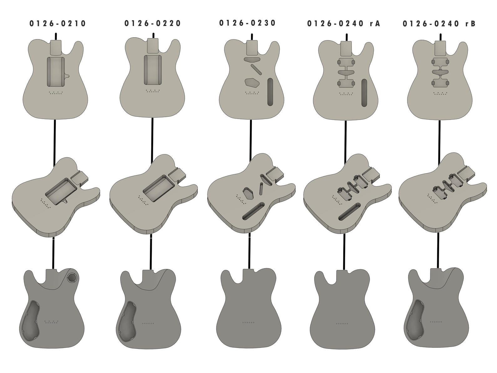 Telecaster Body - Electric Guitar - CAD Model - 10 Variants - .step ...