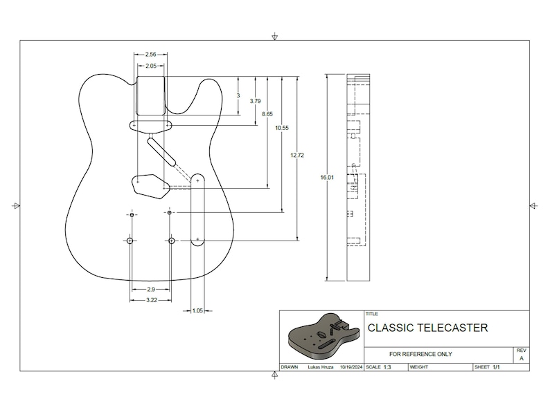 Telecaster Body - Electric Guitar - CAD Model - 10 Variants - .step ...