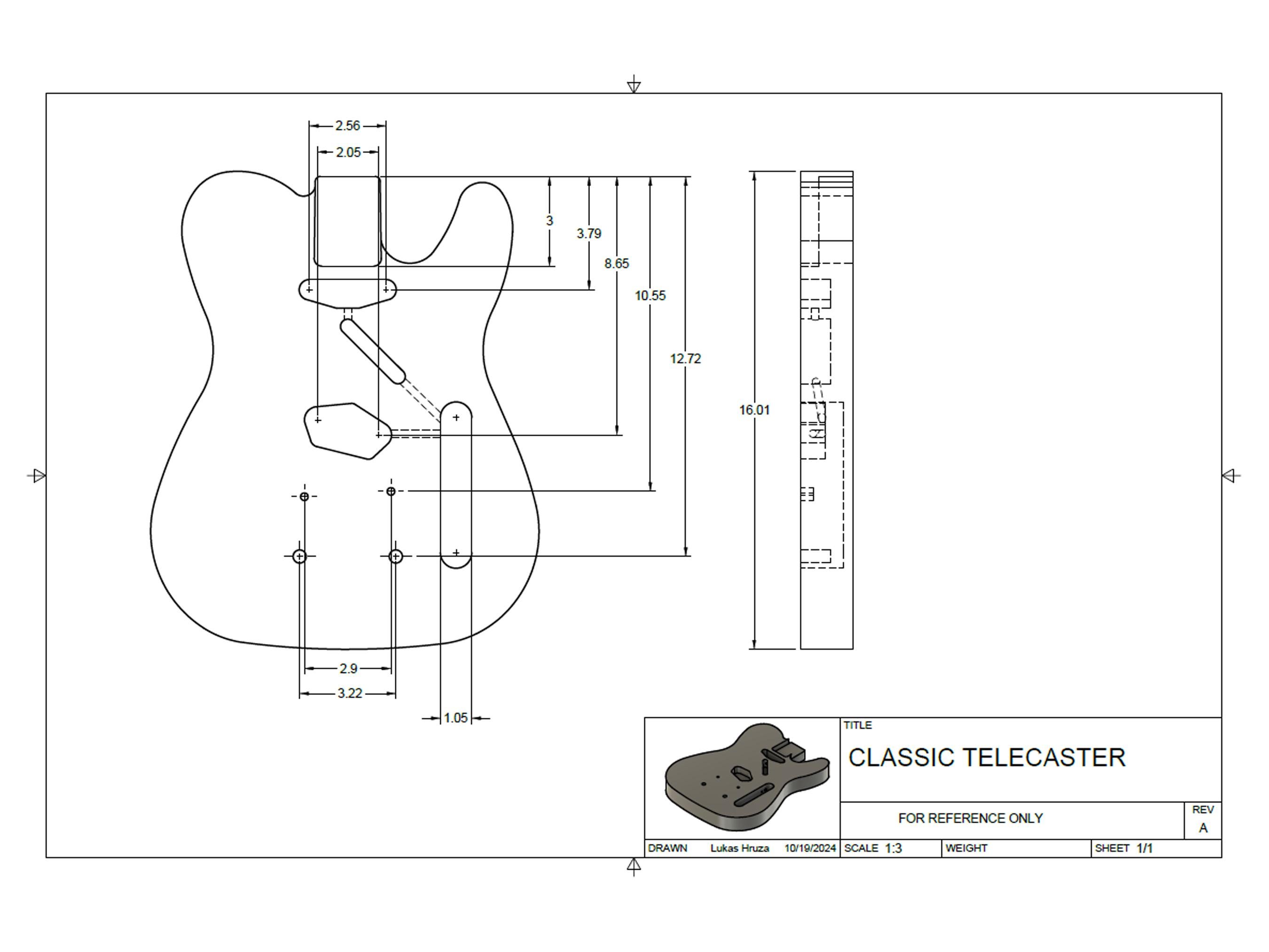 Telecaster Body - Electric Guitar - CAD Model - 10 Variants - .step ...