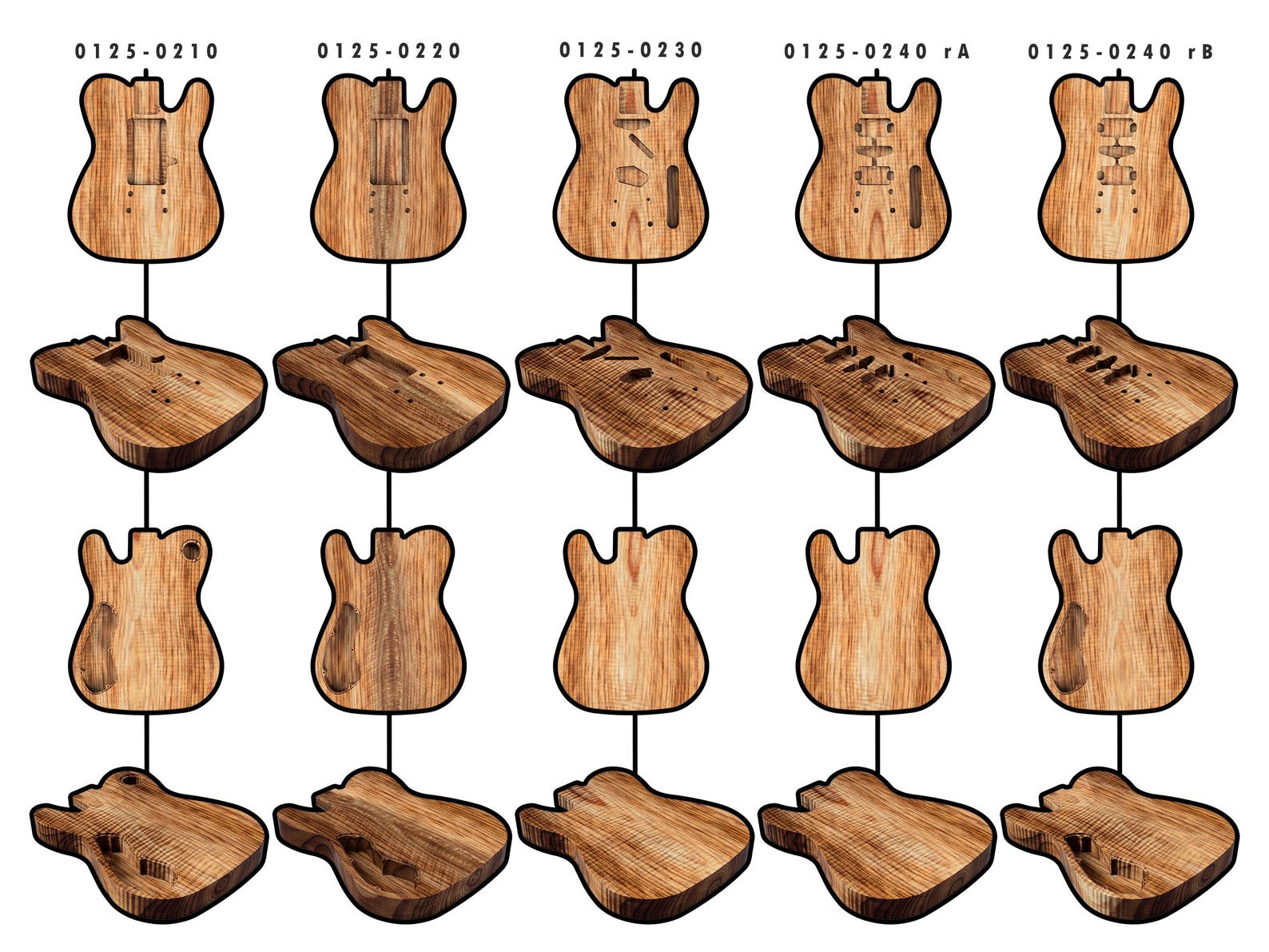Telecaster Body - Electric Guitar - CAD Model - 10 Variants - .step ...