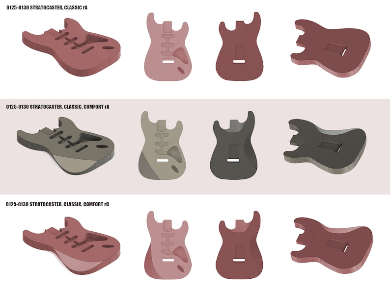 Stratocaster Body - Electric Guitar - CAD Model - 7 Variants - .step ...