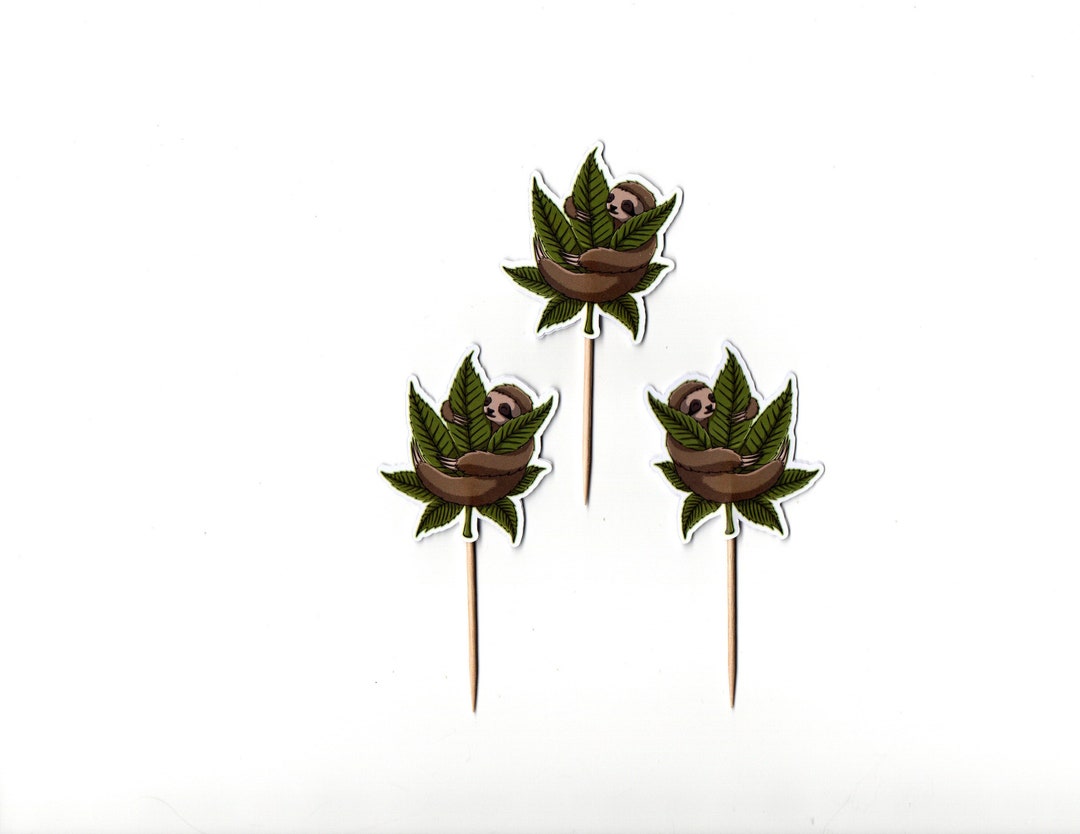 Sloth With Marijuana Leaf, Leaf Toppers, Cannabis Leaf Cupcake Toppers ...