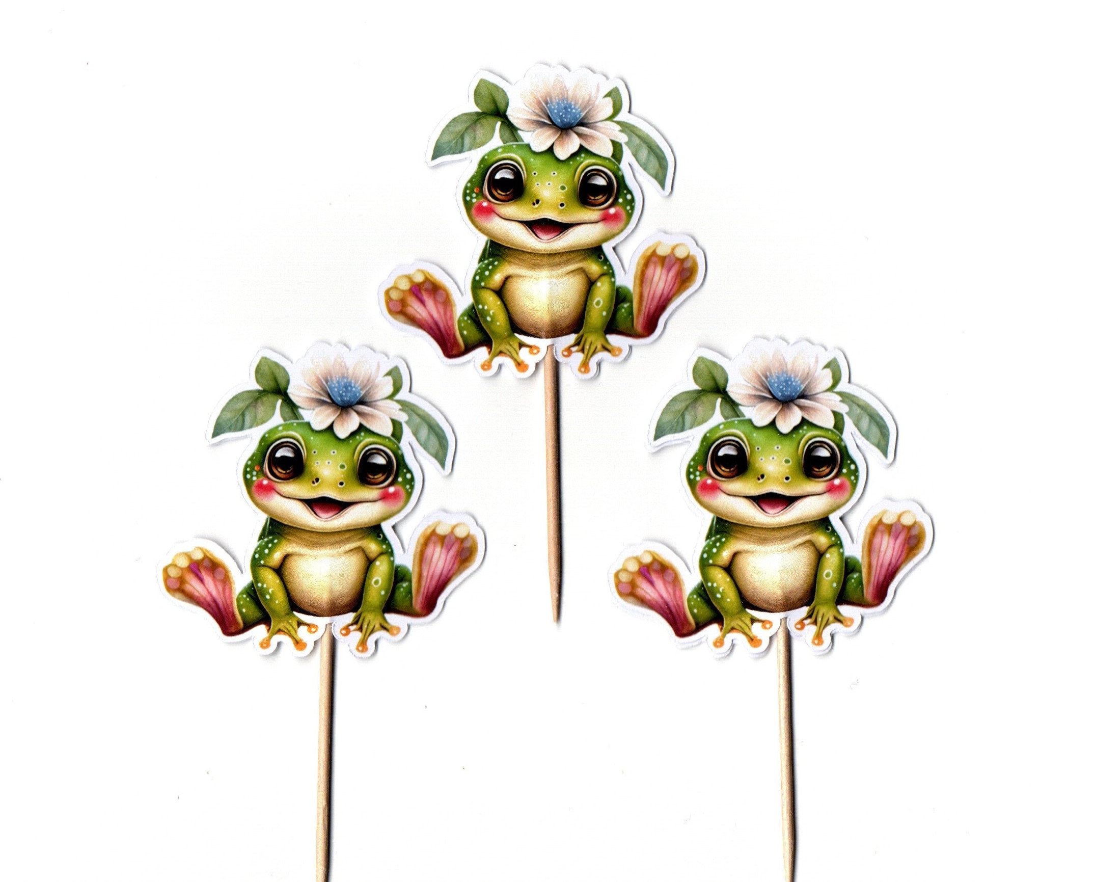 Froggy Toppers, Cute Frog Cupcake Toppers, Frog Cake Topper, 12 Double ...
