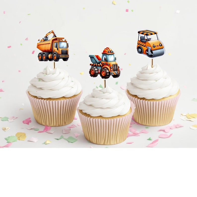 Construction Cupcake Toppers: Double Sided, Equipment Theme (set of 12 ...