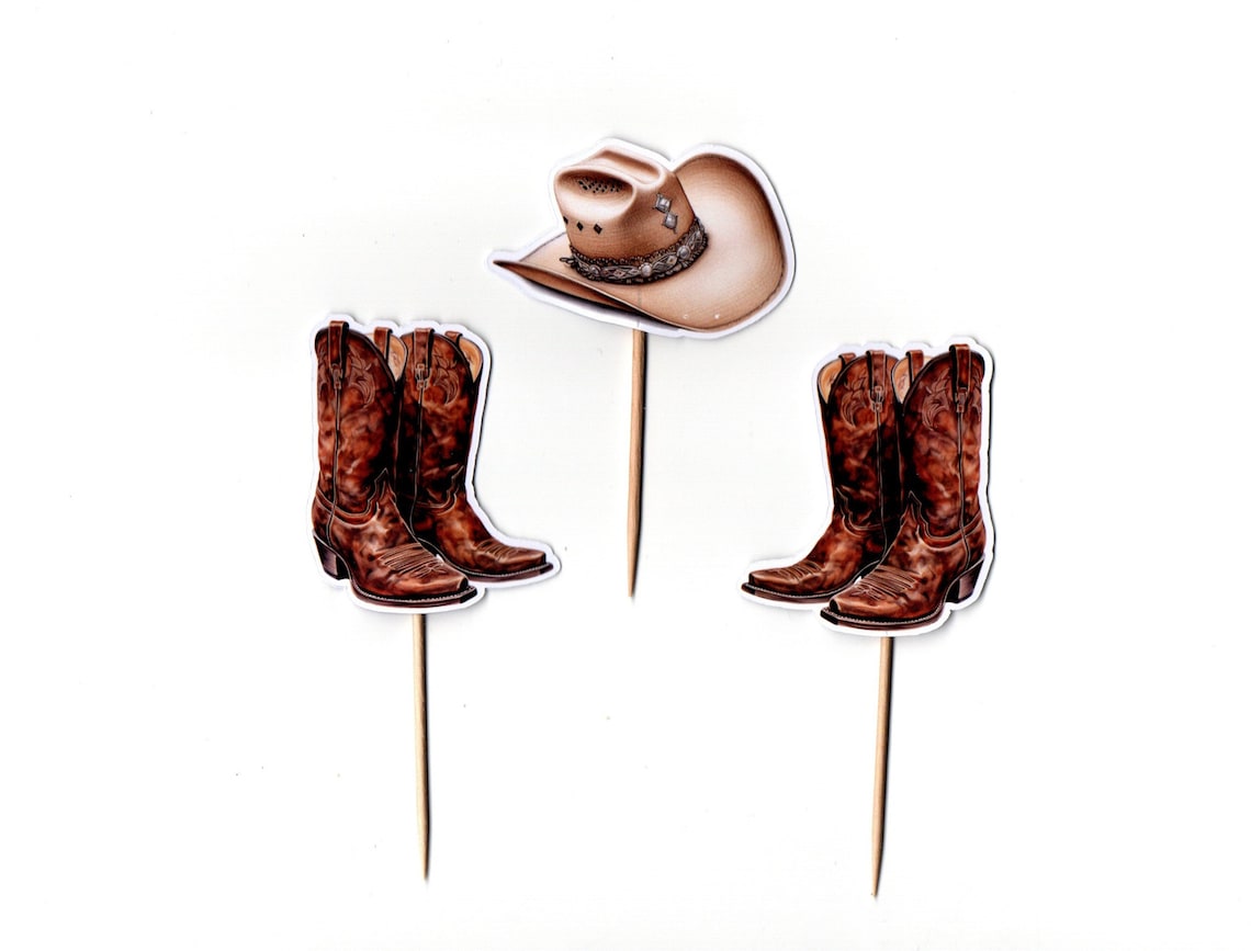 Cowboy Boots and Hats Cupcake Toppers, Western Theme Party Decor, Food ...