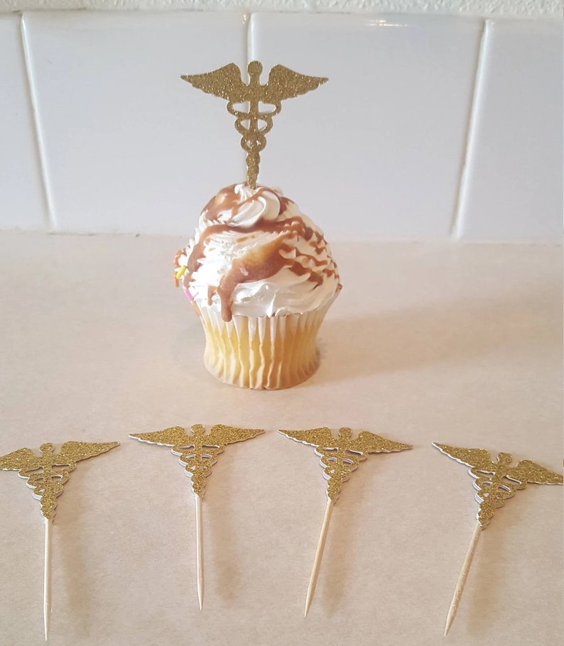Caduceus Toppers, Caduceus Cupcake Toppers, Medical Cake Topper, 12 ...