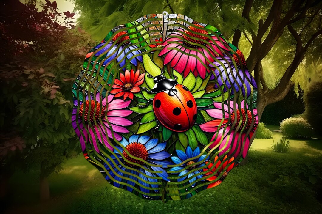 Ladybug Wind Spinner, Ladybug and Flower, Outdoor Decor, Yard Art, Wind ...