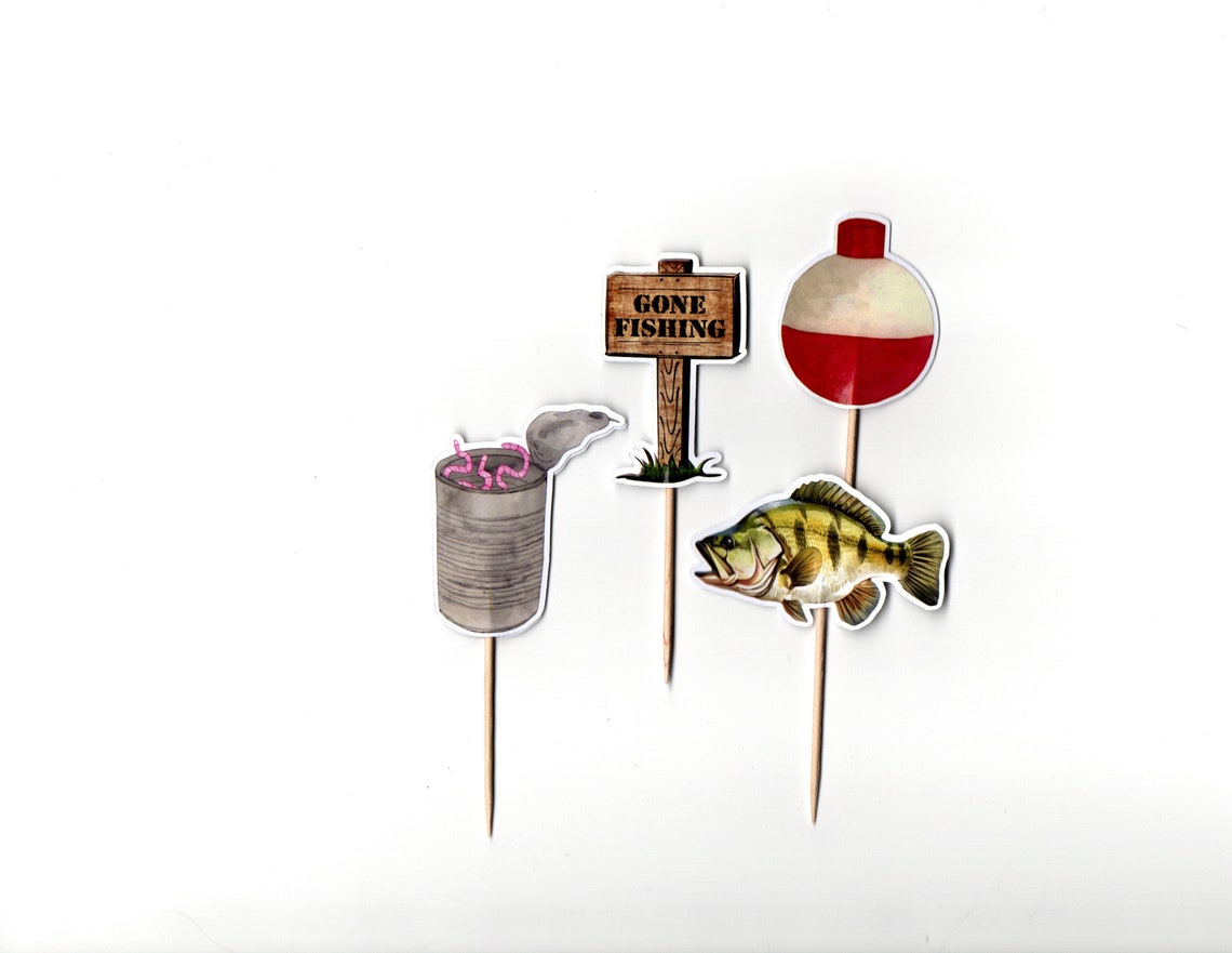 Gone Fishing Toppers, Gone Fishing Cupcake Toppers. Fishing, 12 Double ...