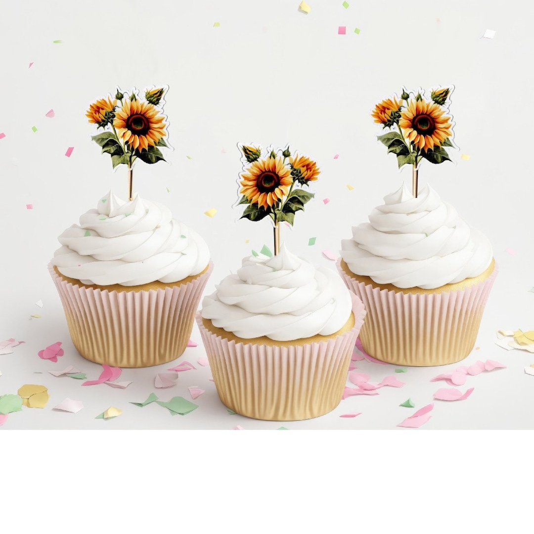 Sunflower Toppers, Sunflower Cupcake Toppers. 12 Double Sided Flower ...