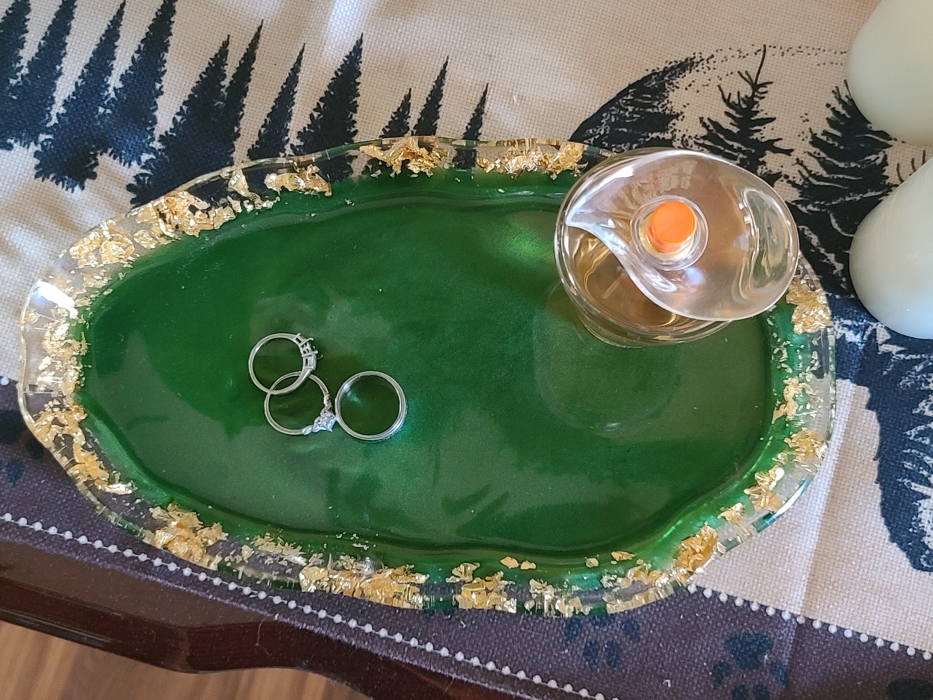 Handmade Jade Green and Gold Leaf Tray, Resin Tray, Jewelry Tray, Resin ...