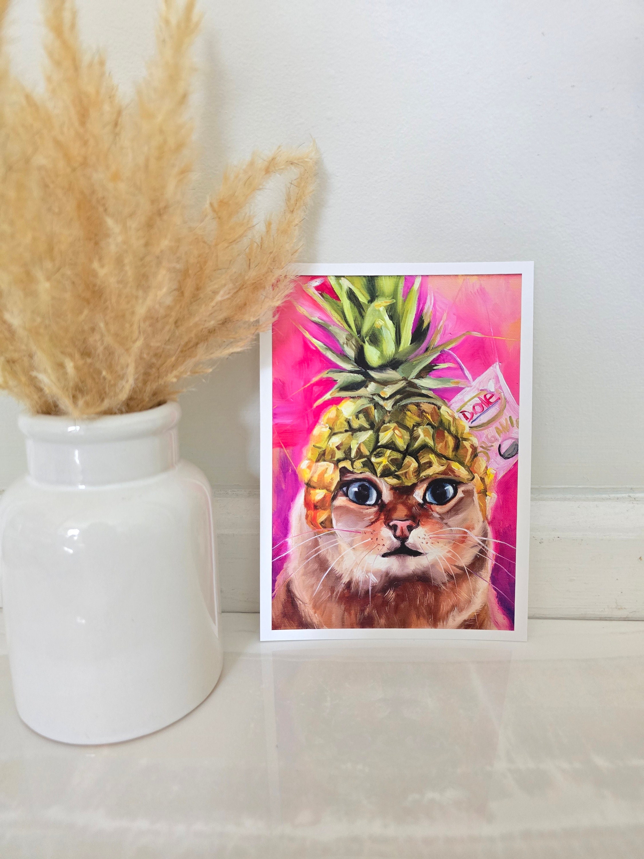 Pineapple Cat Art Cute Painting Pineapple Art for Wall Décor Art for ...