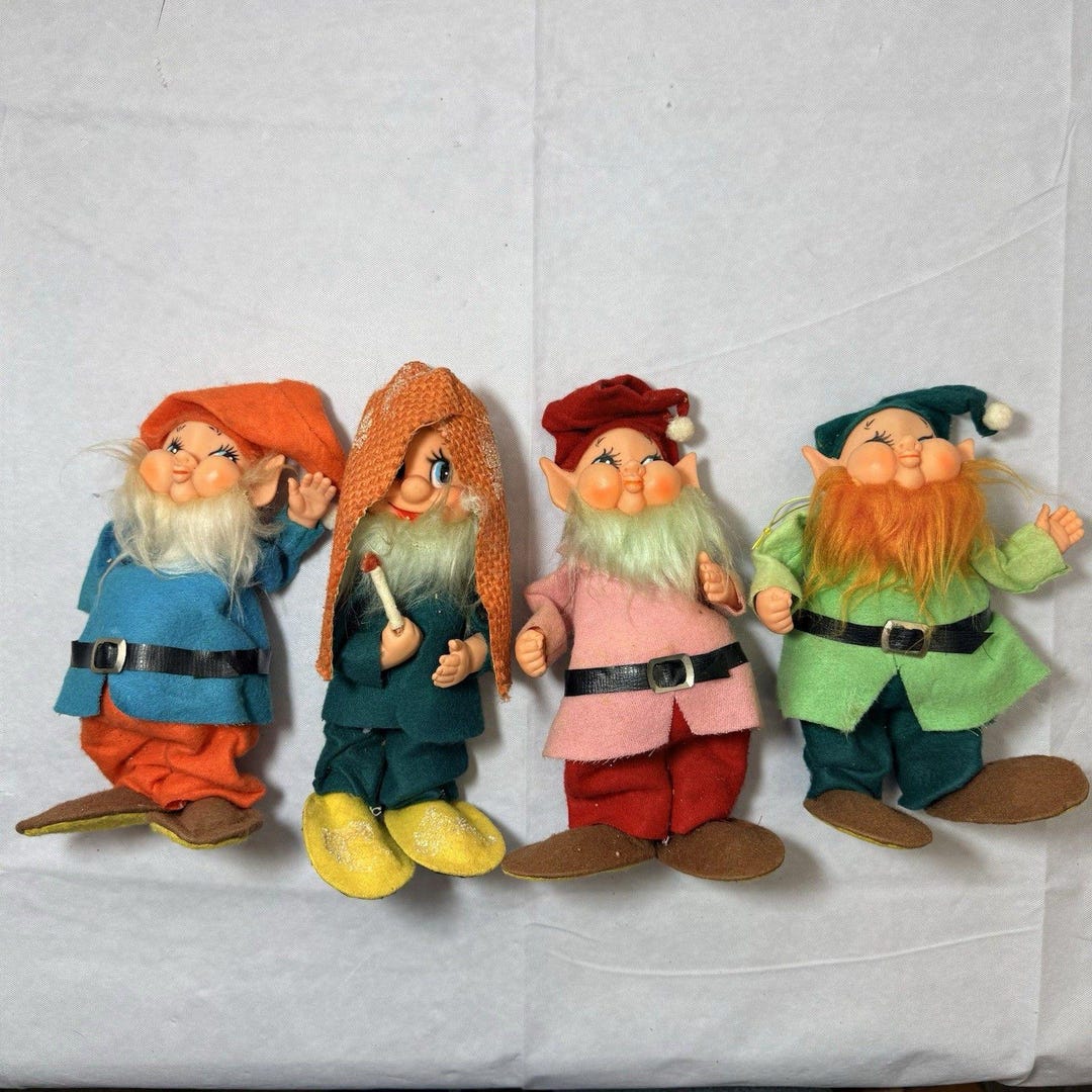 Vintage Gnome Elf Dwarf With Rubber Face Christmas Felt Japan Puffy ...