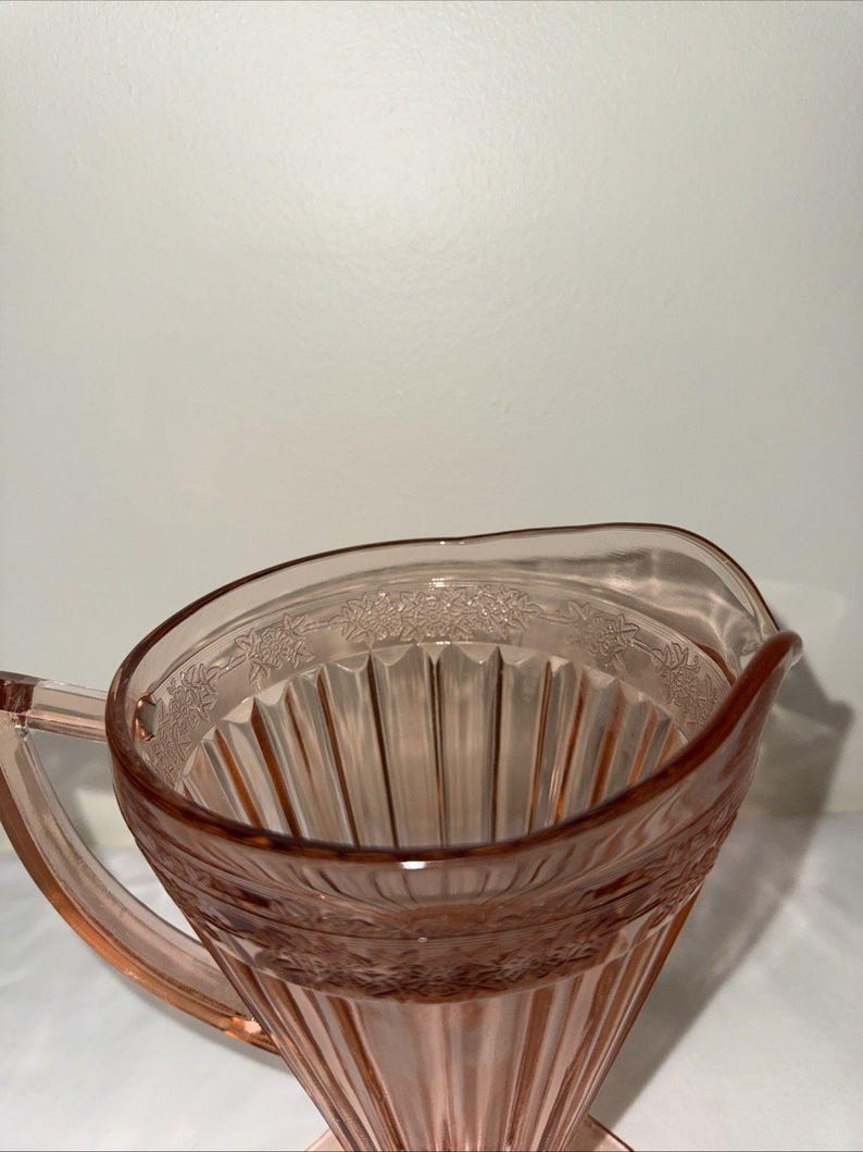 Vintage Pink Depression Glass Square Base Ribbed Pitcher Mid Century 8 ...