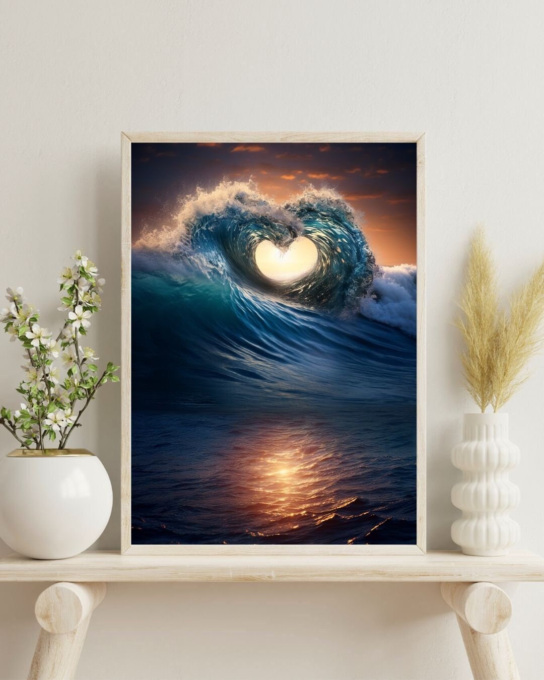 Ocean Heart Waves | Ocean Love Art | Ocean Sunset With Heart - Etsy