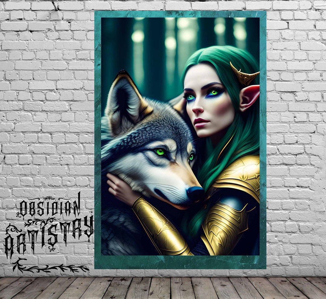 Mystic Bond Poster the Elven Wolf Enchanter Fantasy Art High-quality ...