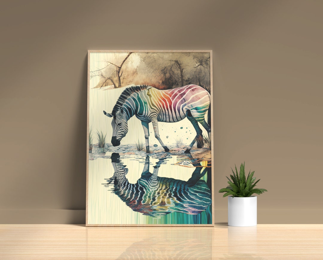 Watercolor Zebra Printable Wall Art, Colorful Zebra Painting, Zebra ...