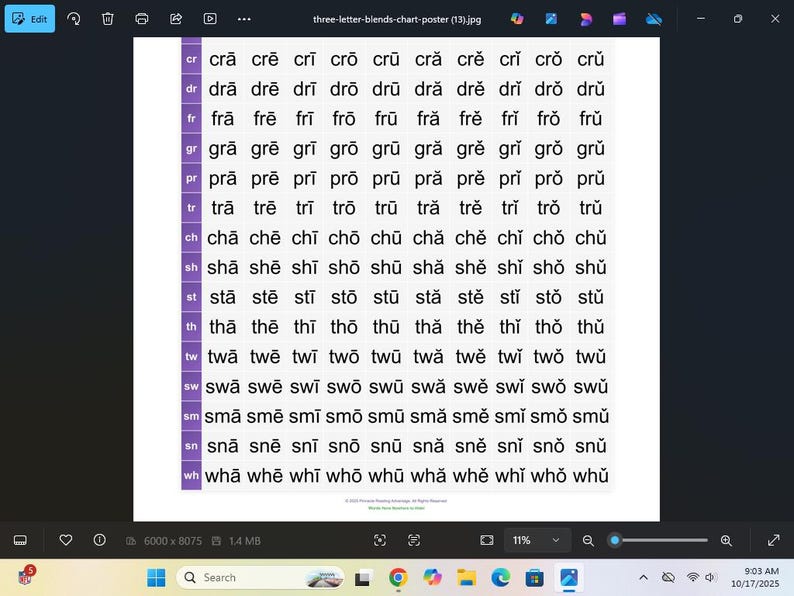 Three-letter Blends Chart - Etsy