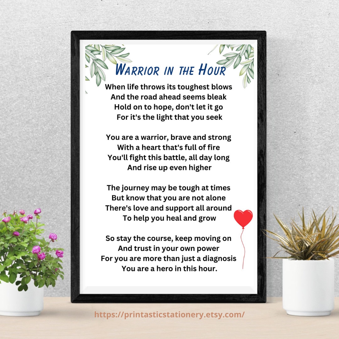 Inspiring Printable Poem for Cancer Patients warrior in - Etsy