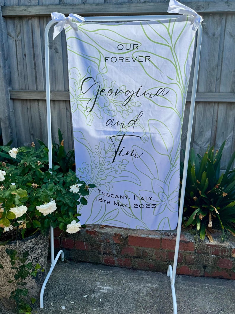 Floral Cotton Wedding Sign: Personalized Engagement Decor - Etsy