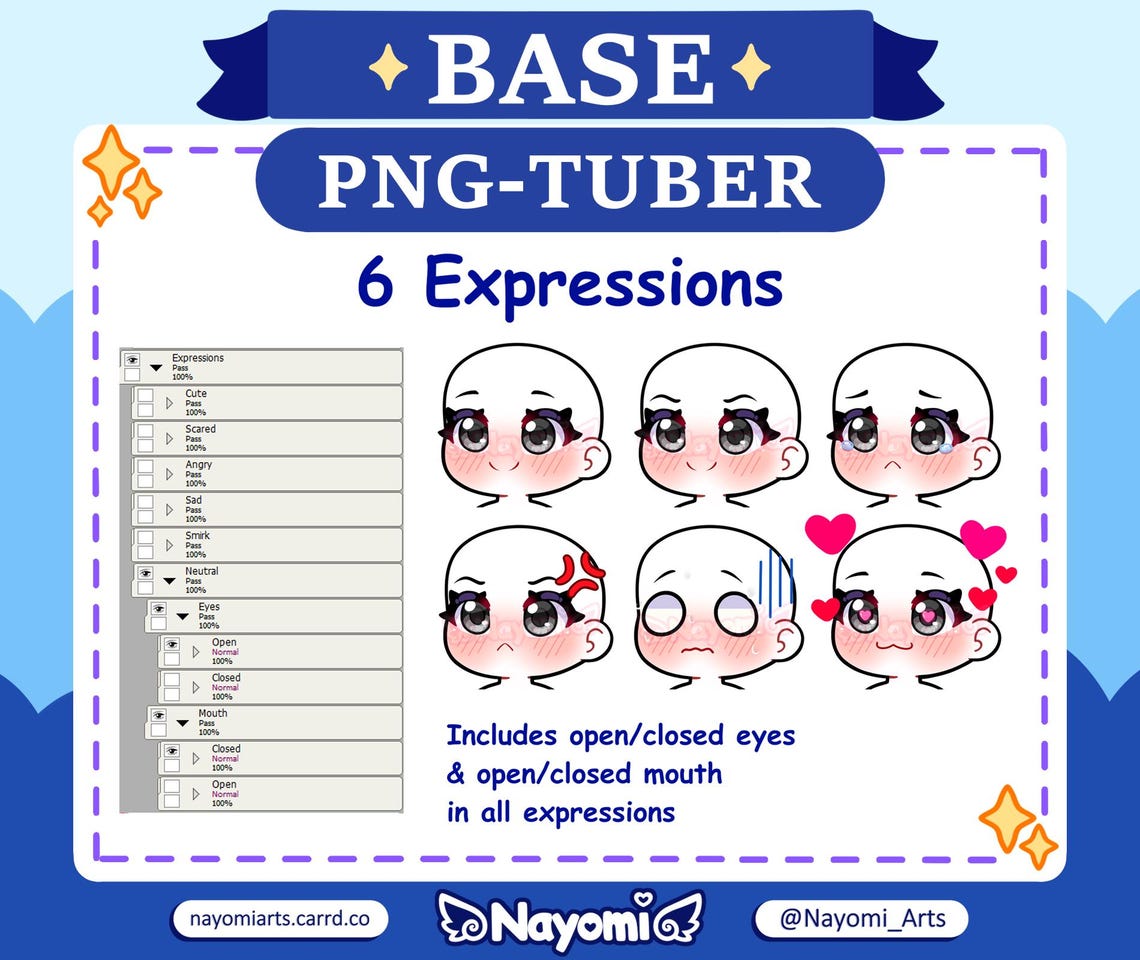 Pngtuber Base Pack / Custom Pngtuber / Twitch Streamer / Veadotube Mini ...