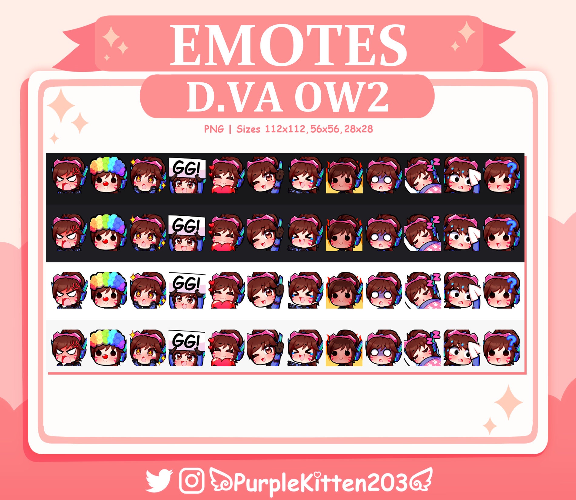 Overwatch 2 / D.VA 12 Emotes / Twitch Discord Emotes / - Etsy España