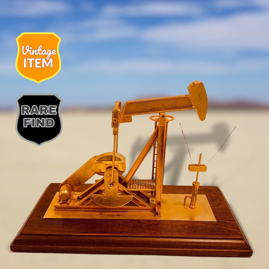 Vintage Replica Brass Oil Pump Model on Wooden Base. - Etsy