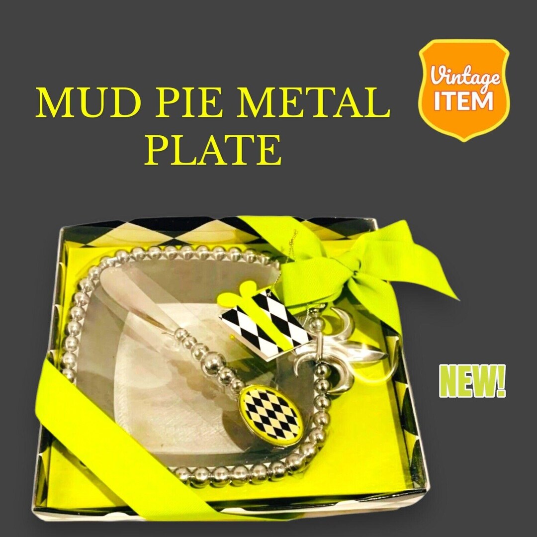 Vintage Mud Pie Metal Plate With Diamond Checkerboard Spreader. NIB! - Etsy