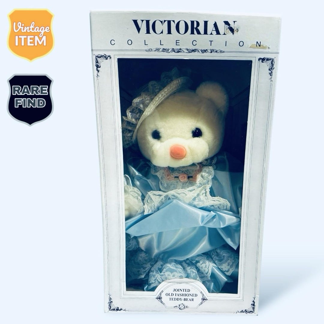Vintage 1989 Jointed Victorian White Teddy Bear Wearing Lace Hat ...