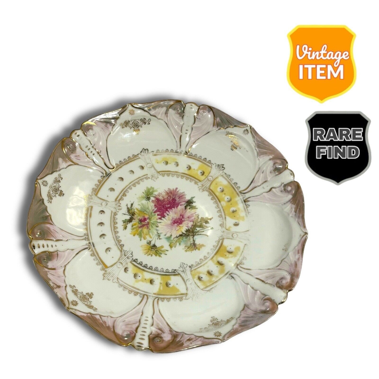 Vintage Germany Lusterware Porcelain Hand Painted Colorful Flower ...