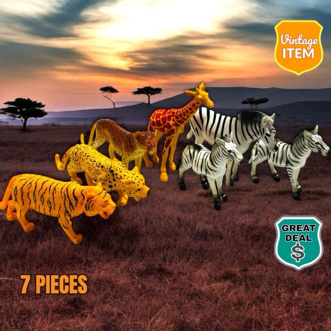 Vintage Assortment of Safari Animal Figure Figurines. Zebras, Giraffe ...