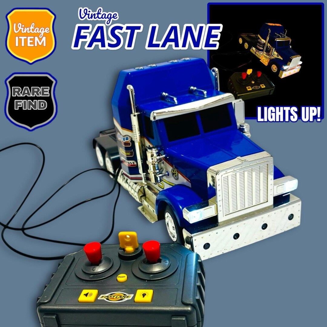 Vintage Fast Lane Toys R Us Lights & Sounds RC Wired Big Rig Truck Toy ...