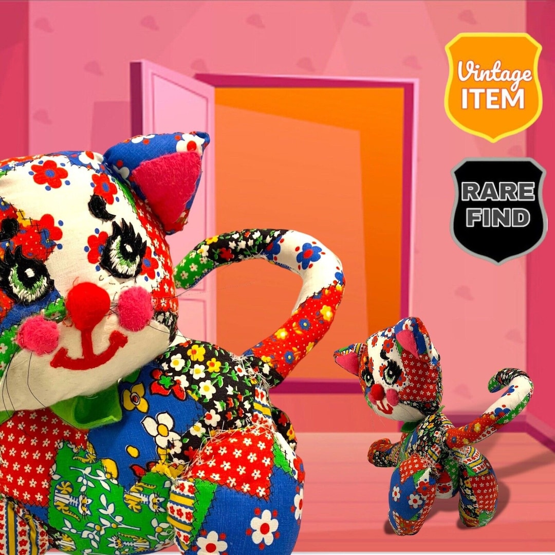 Vintage Patchwork Stuffed Animal 12 Inch Cat Plush. RARE! Very Hard to ...