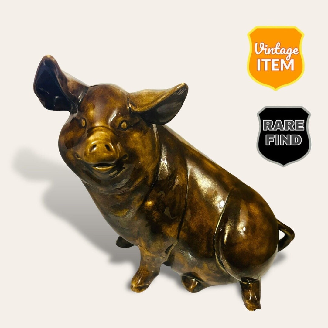 Vintage Large Glazed /high Gloss Ceramic Brown Piggy Bank W/stopper ...