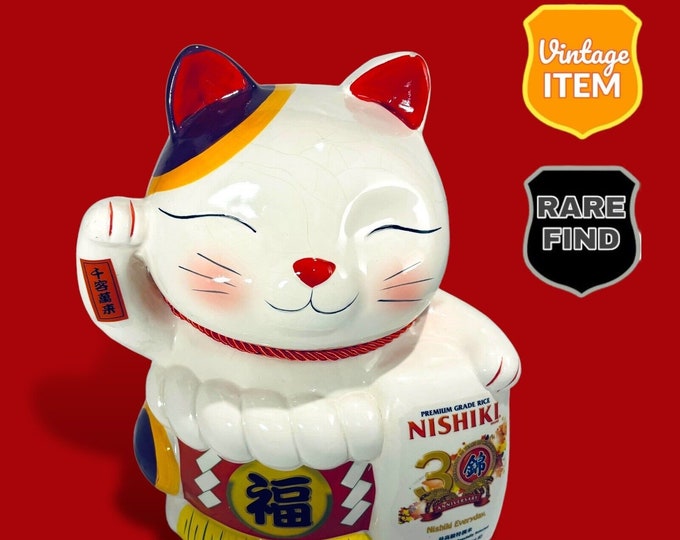 Nishiki Rice 30th Anniversary Vintage Ceramic Maneki Neko Lucky Cat ...