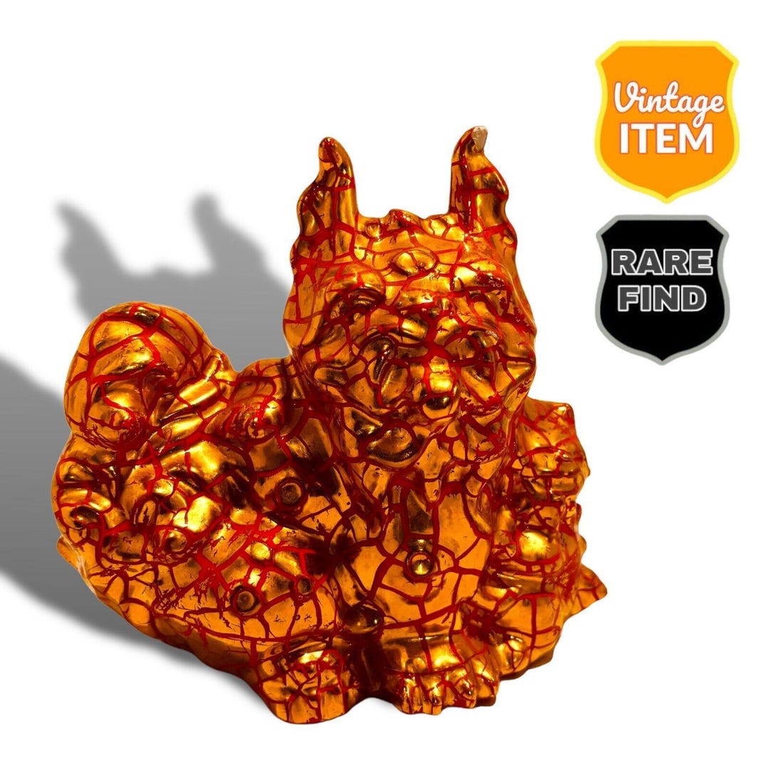 Vintage Orange & Gold Chinese Guardian Foo Dog Statue. EXTREMELY RARE ...