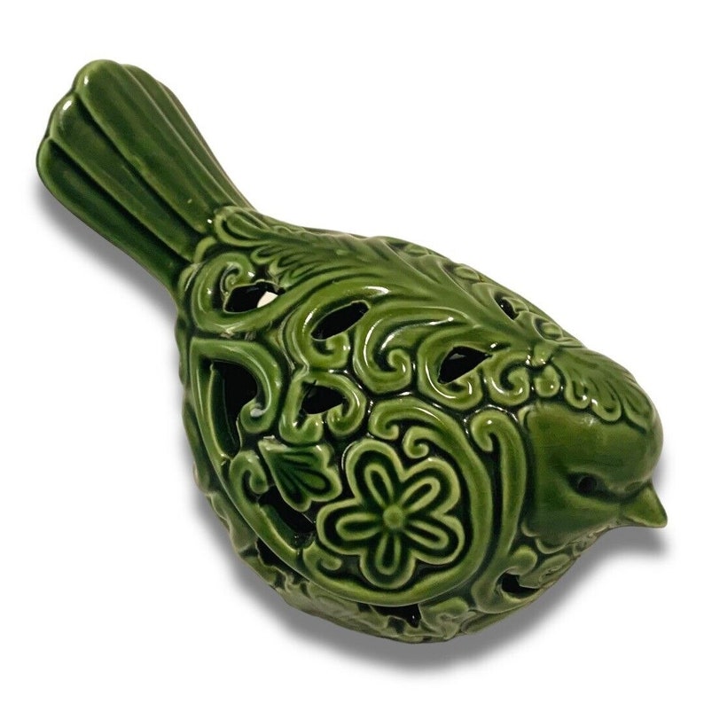 Vintage Olive Green Bird Figurine With Decorative Wing Cut Outs. - Etsy