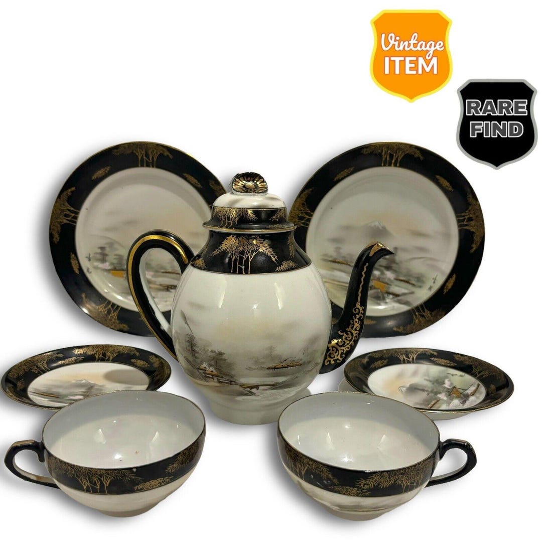 Vintage Japanese Porcelain Art Tea Set for Two. VERY RARE! 7 Pieces ...