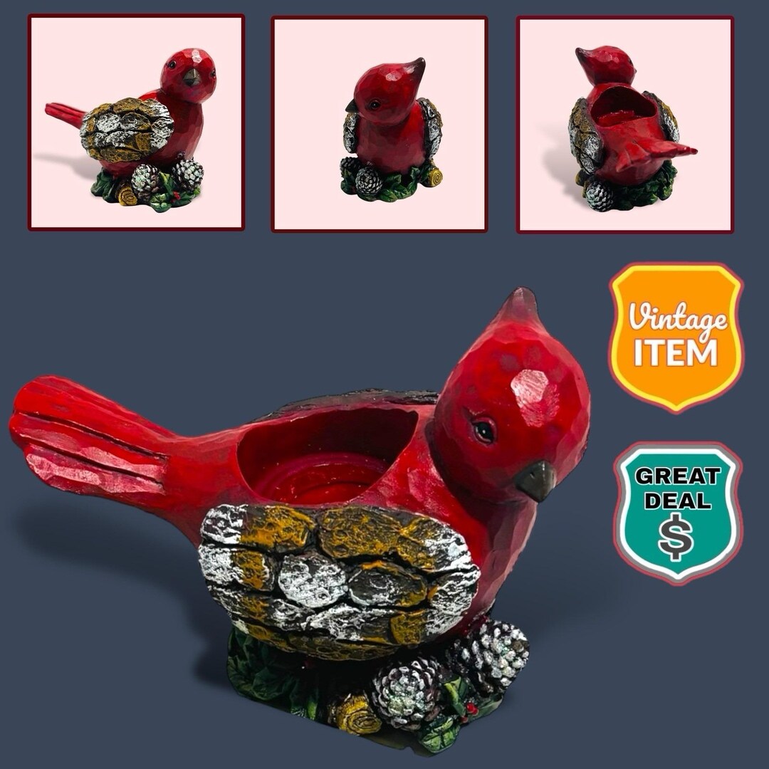 Vintage Kohls Red Cardinal Bird Resin Votive Tealight Candle Holder. - Etsy