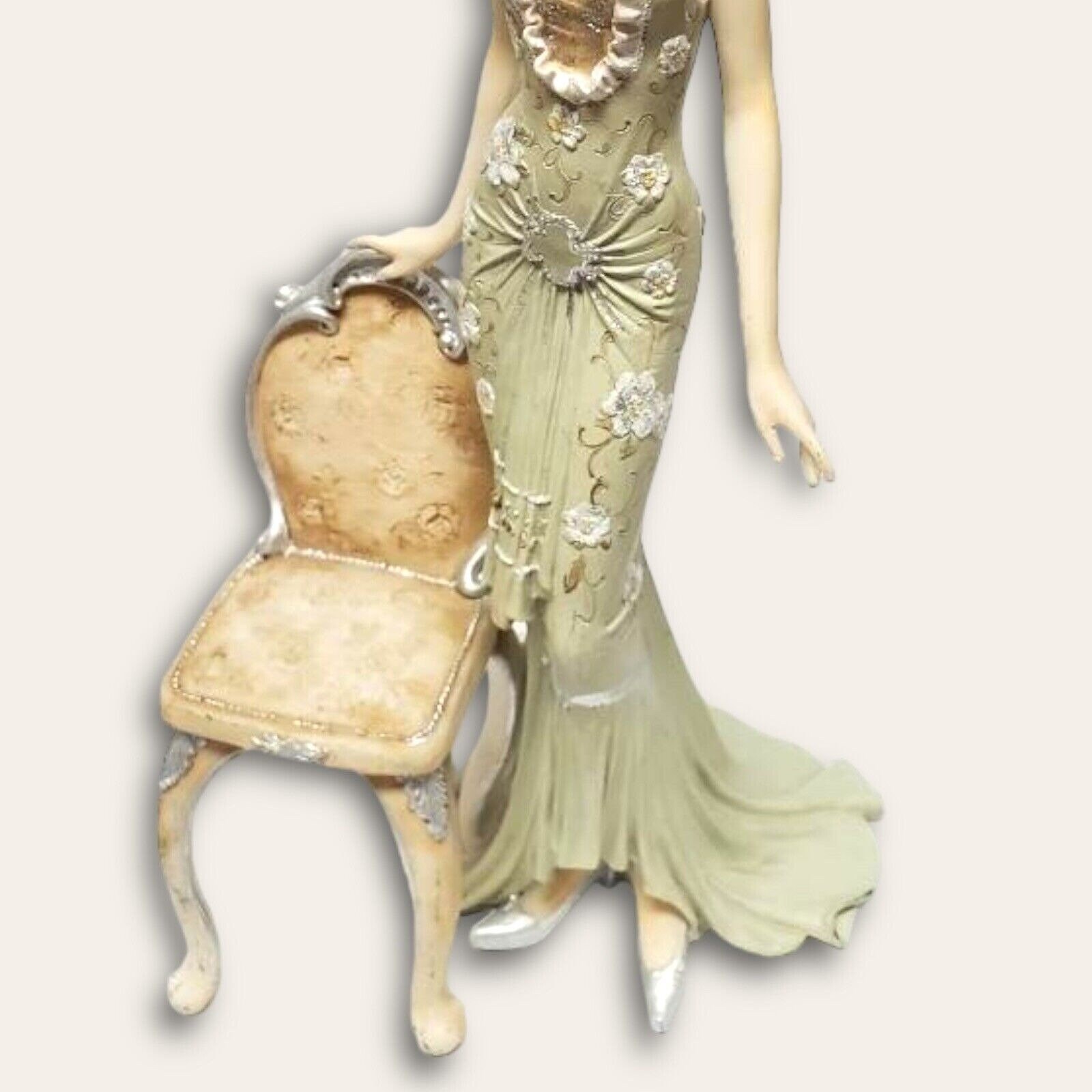 Vintage Lady Standing Next to Chair 14 Inch Figurine, Beige & White ...