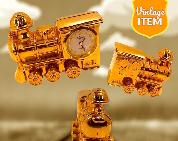 Vintage Elgin Mini Gold Locomotive Clock Train! 2.75 Inches. Needs New ...