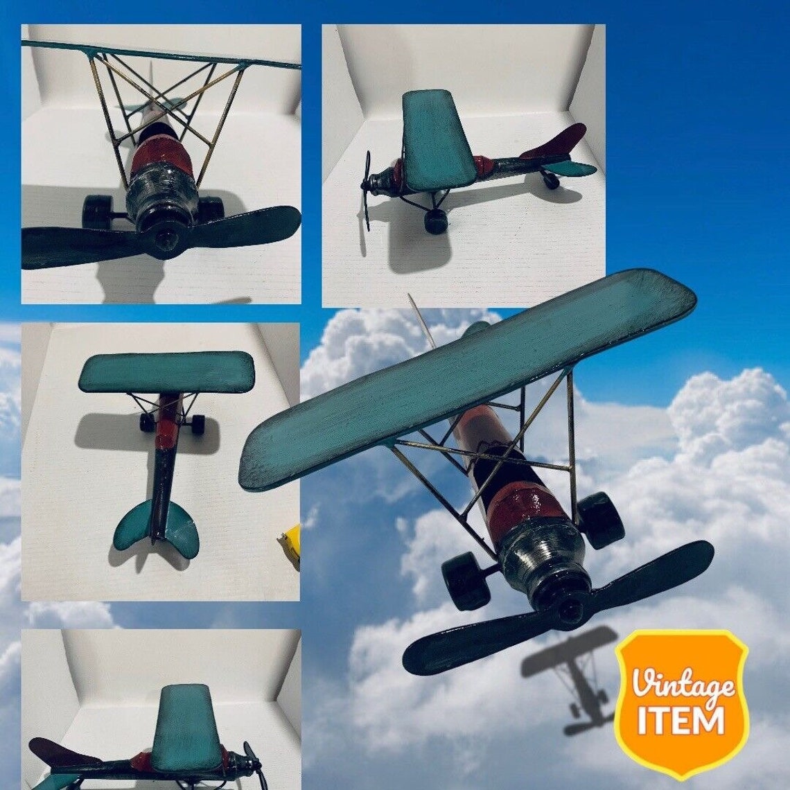 VINTAGE Diecast Metal WW1 Airplane. Model With Propeller. Red, Green ...
